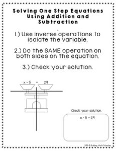 Solving One Step Equations Notes - Using Addition and Subtraction ...