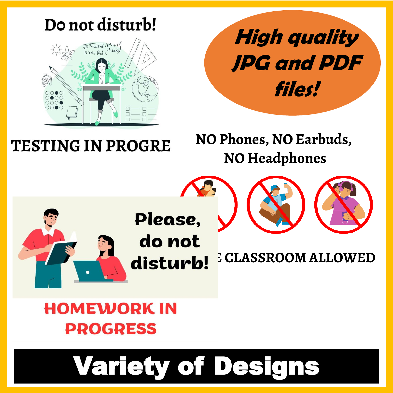 School Posters Bundle - Homework & Testing Signs, No Phones, Earbuds ...