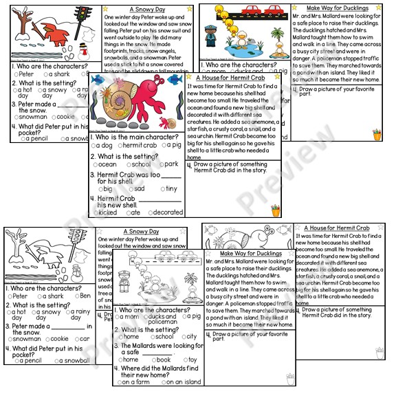 Kindergarten Story Element Worksheets 6 *Text Companions *Reading ...