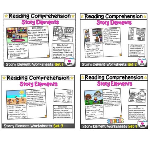 Kindergarten Story Element Worksheets Mega Bundle Set 1-8 *Reading ...