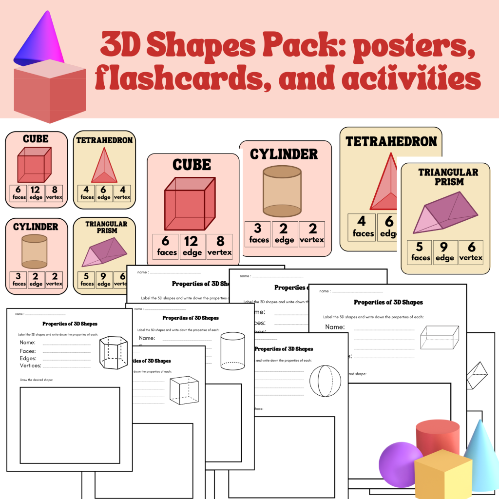3d shapes bundle: posters, flashcards, and activities - Made By Teachers