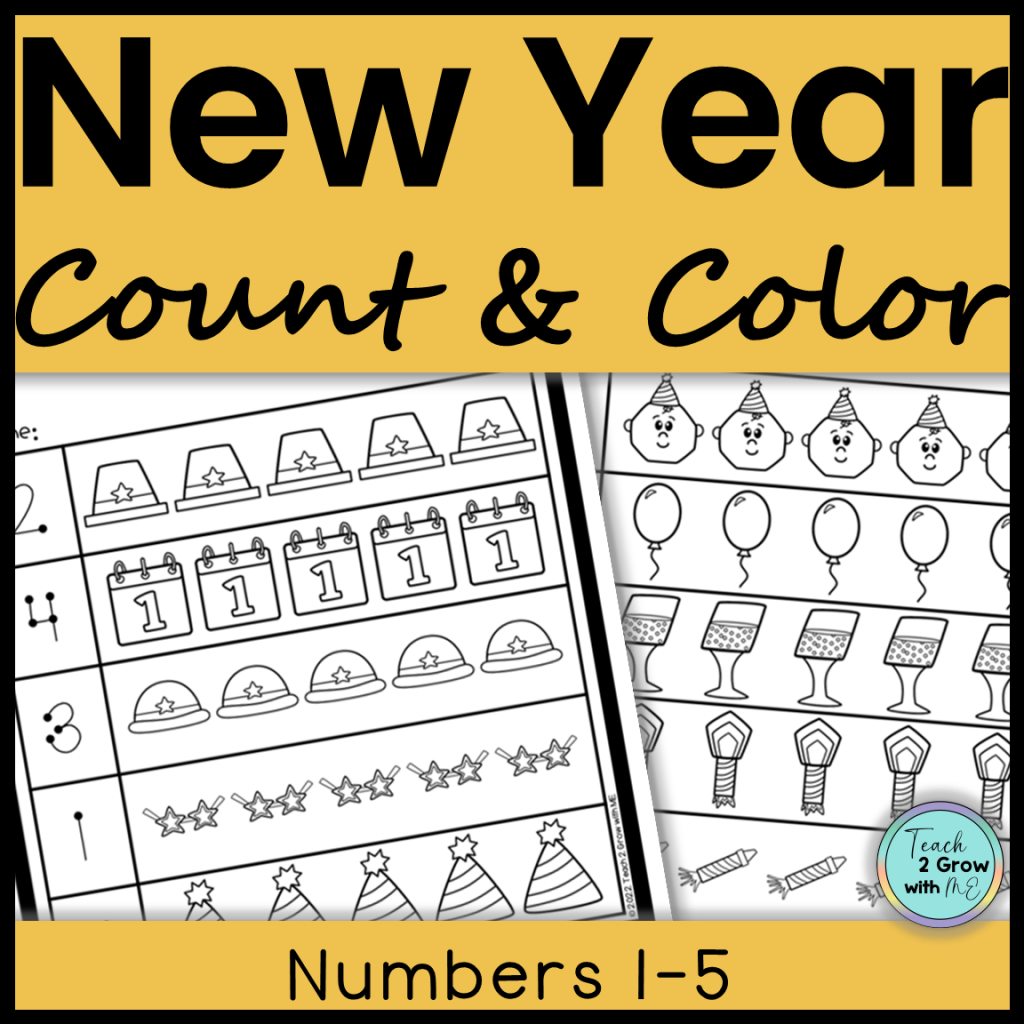 New Year Count & Color Numbers 1-5 Worksheets for Kindergarten Math ...