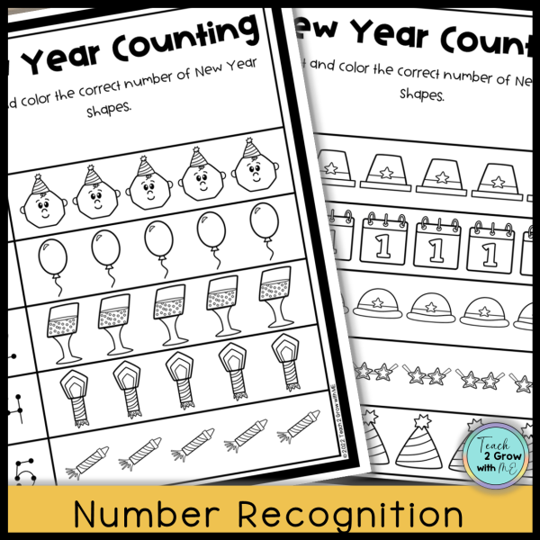 New Year Count & Color Numbers 1-5 Worksheets for Kindergarten Math ...