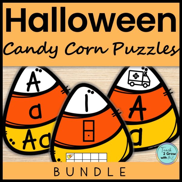 Halloween Literacy and Math Candy Corn Puzzles BUNDLE - Made By Teachers