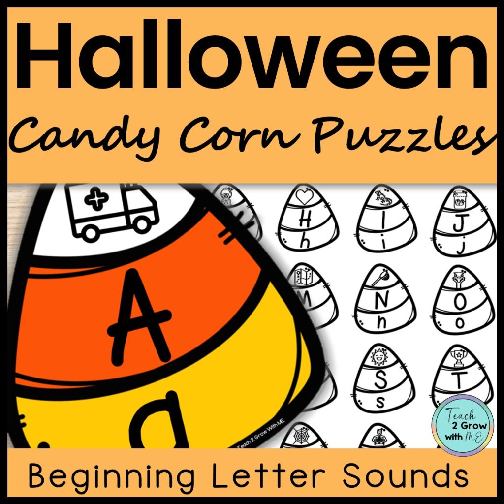 Halloween Beginning Letter Sounds Candy Corn Puzzles Kindergarten & 1st ...