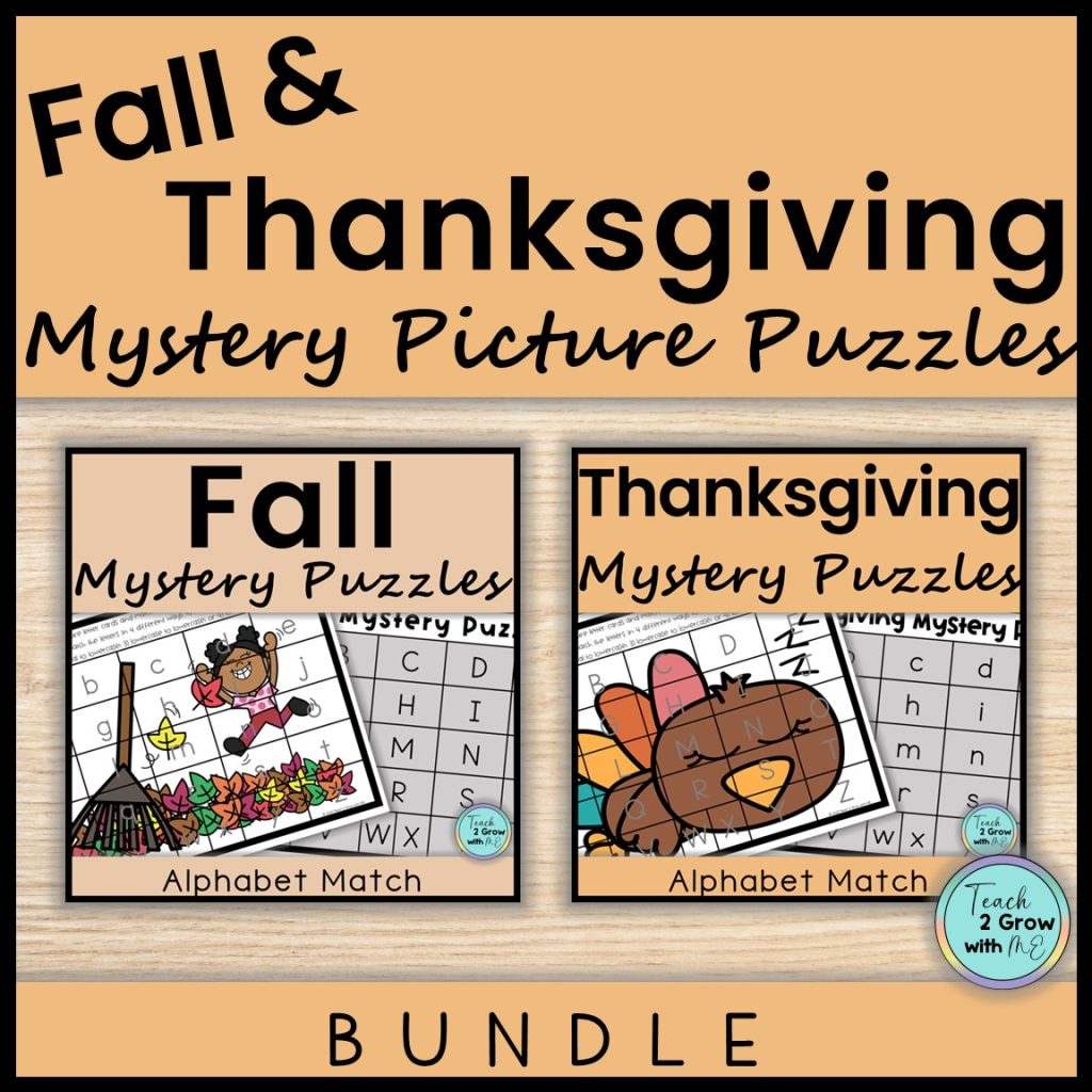 Fall Thanksgiving Mystery Picture Puzzles Alphabet Letter Match BUNDLE ...