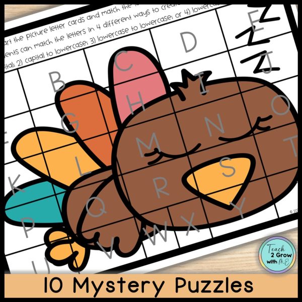 Thanksgiving Mystery Puzzles Alphabet Match for Kindergarten to 2nd ...