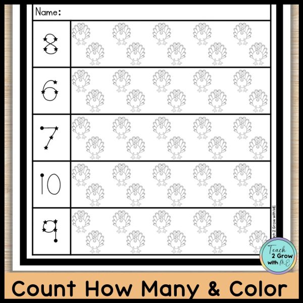 Thanksgiving Math Count & Color 1-10 Count How Many Worksheets - Made ...