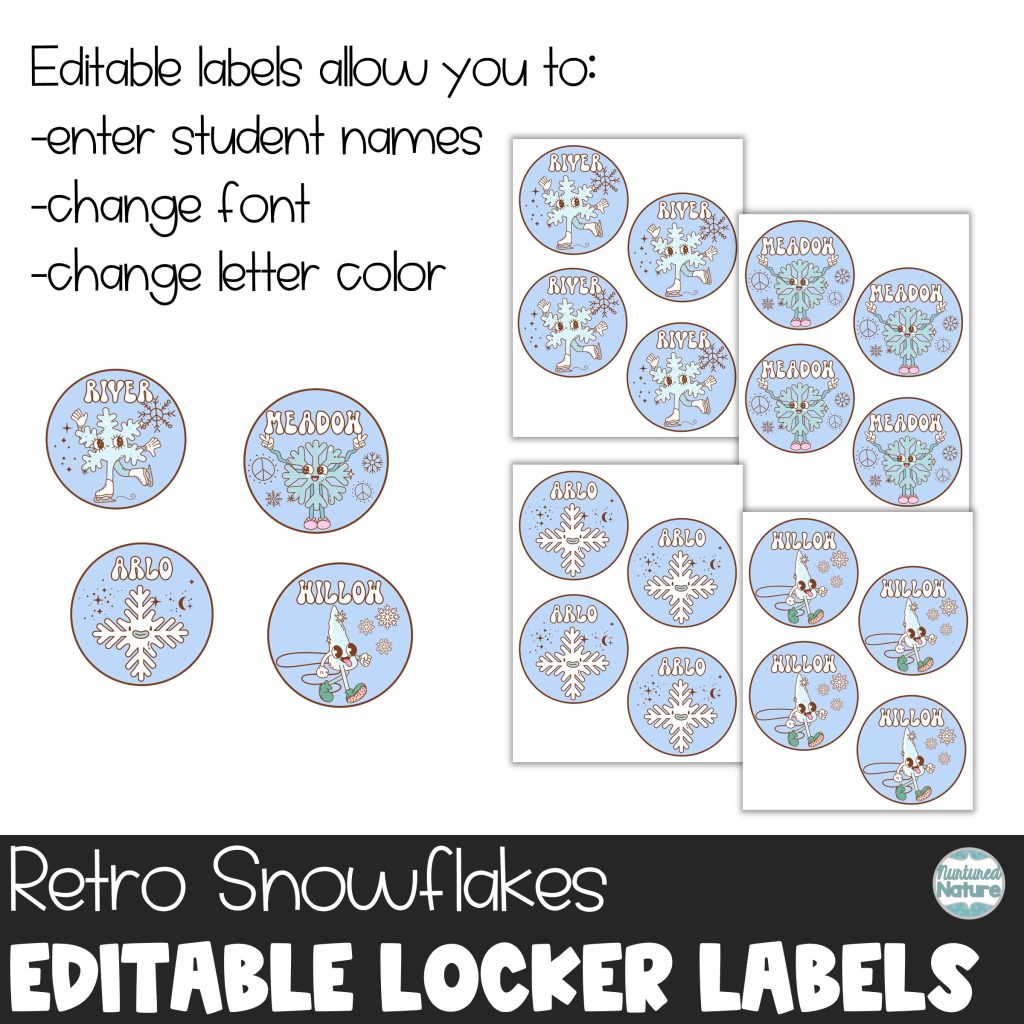 Retro Winter Name Tags - Snowflakes - Editable Locker Labels or Cubby ...