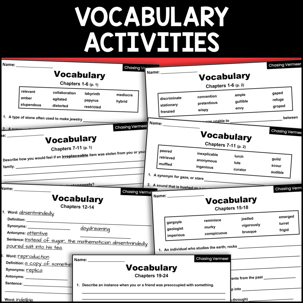 Chasing Vermeer Novel Study Activities and Reading Graphic Organizers ...