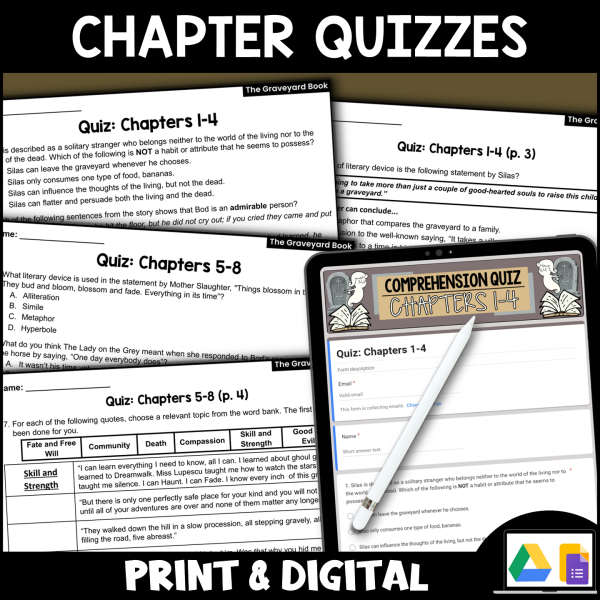 The Graveyard Book Novel Study Chapter Quizzes & Writing Activities ...