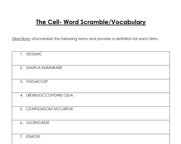 The Cell- Word Scramble/Vocabulary Worksheet (Anatomy/Biology) - Made ...