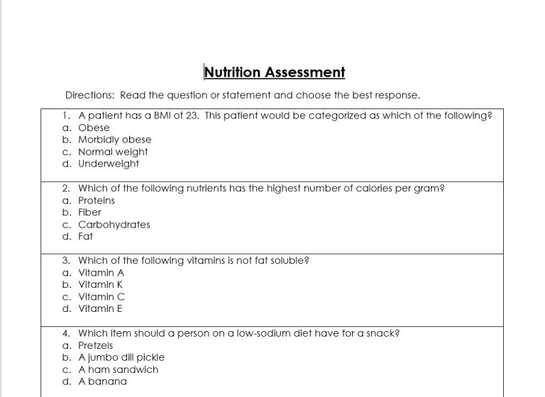 Nutrition Assessment (Health, Nursing, Health Sciences) - Made By Teachers