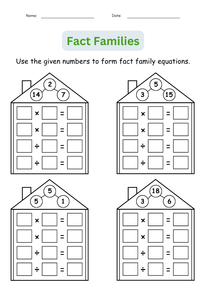 Fact Families Multiplication and Division Number Math Worksheets for ...