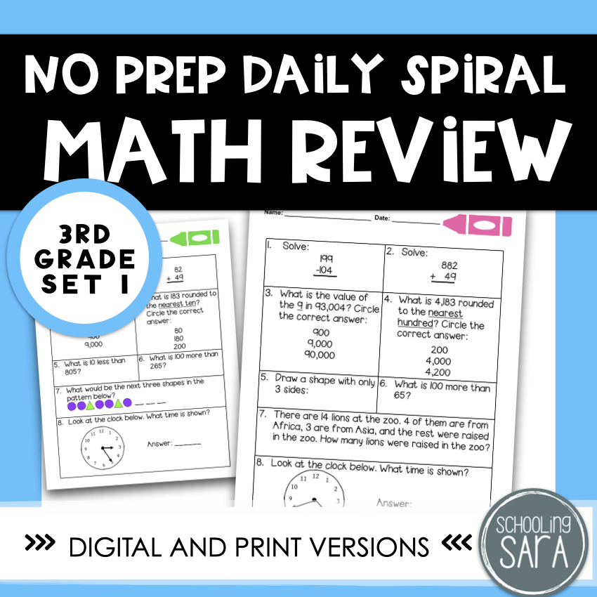 3rd Grade Spiral Math Review Quizzes Set 1 (VA SOL Aligned) - Made By ...