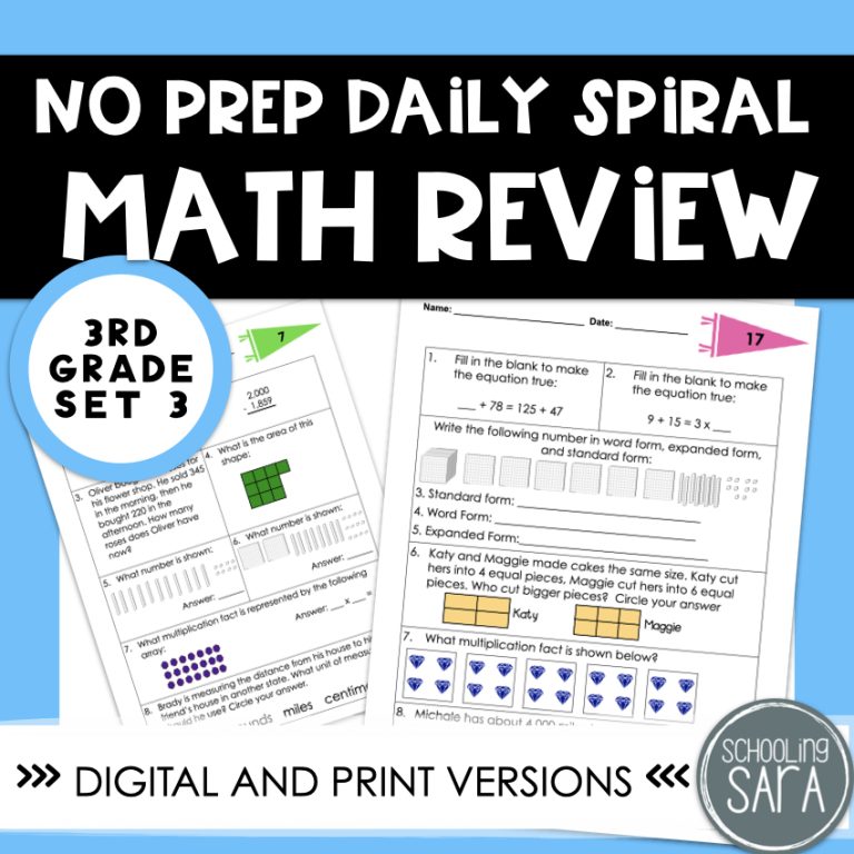 3rd Grade Spiral Math Review | Daily Morning Work | Homework | Set 3 ...