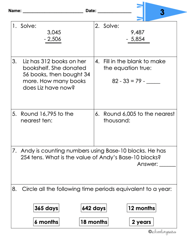 3rd Grade Spiral Math Review | Daily Morning Work | Homework | Set 3 ...