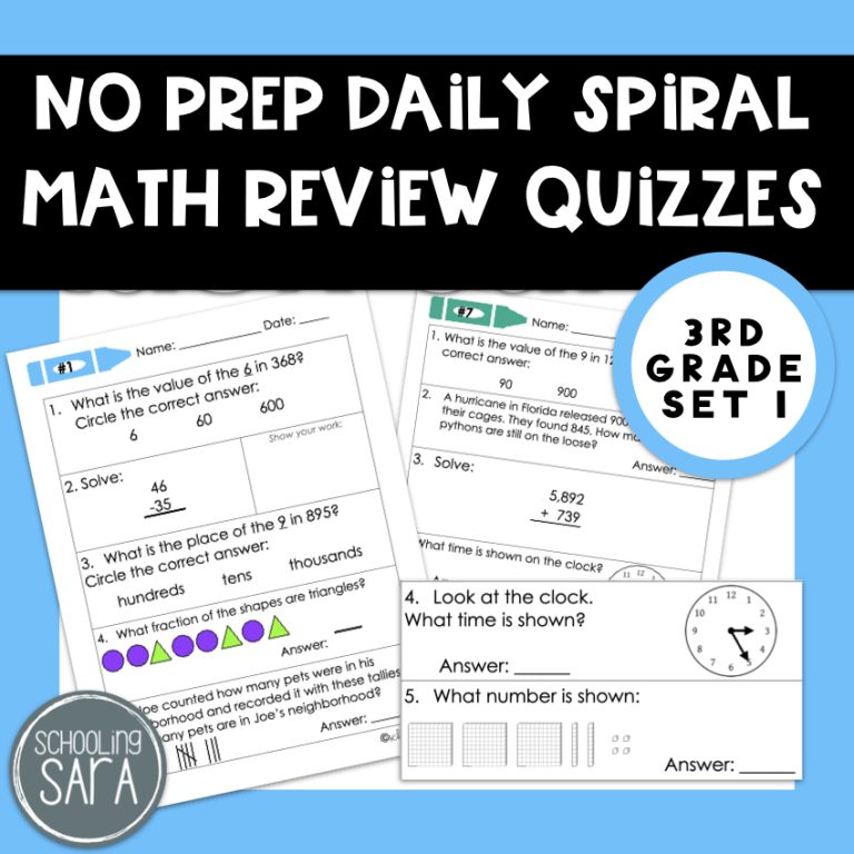 3rd Grade Spiral Math Review Quizzes Set 1 (VA SOL Aligned) - Made By ...