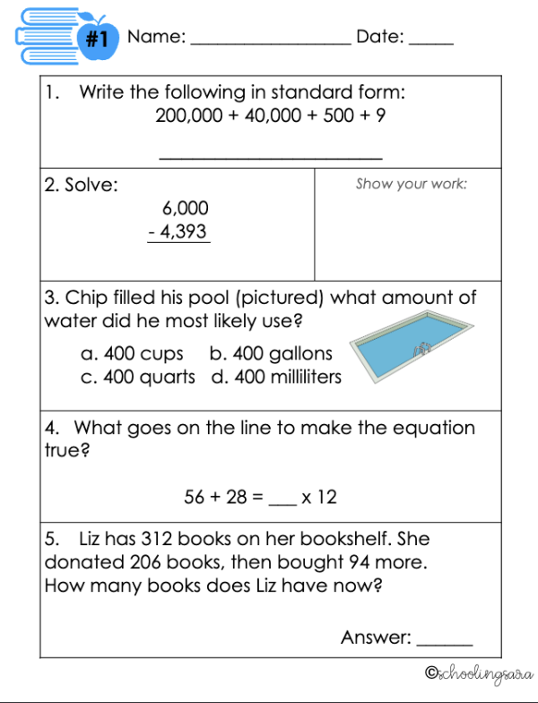 3rd Grade Spiral Math Review Quizzes Set 4 (VA SOL Aligned) | Made By ...
