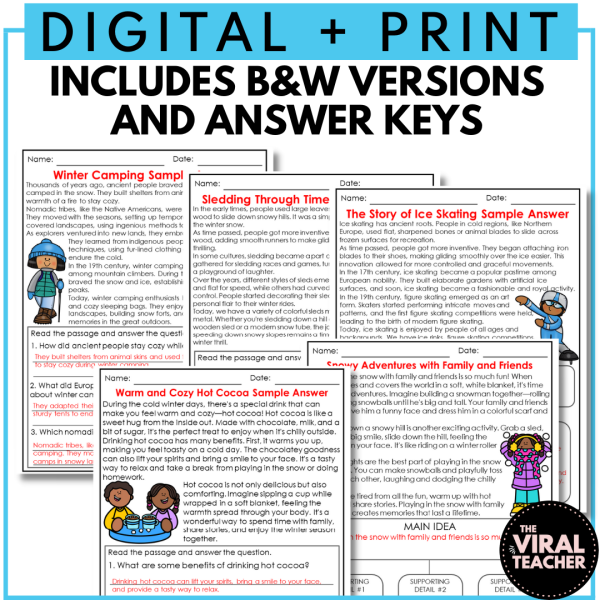 Winter Reading Activities Main Idea and Supporting Details - Made By ...