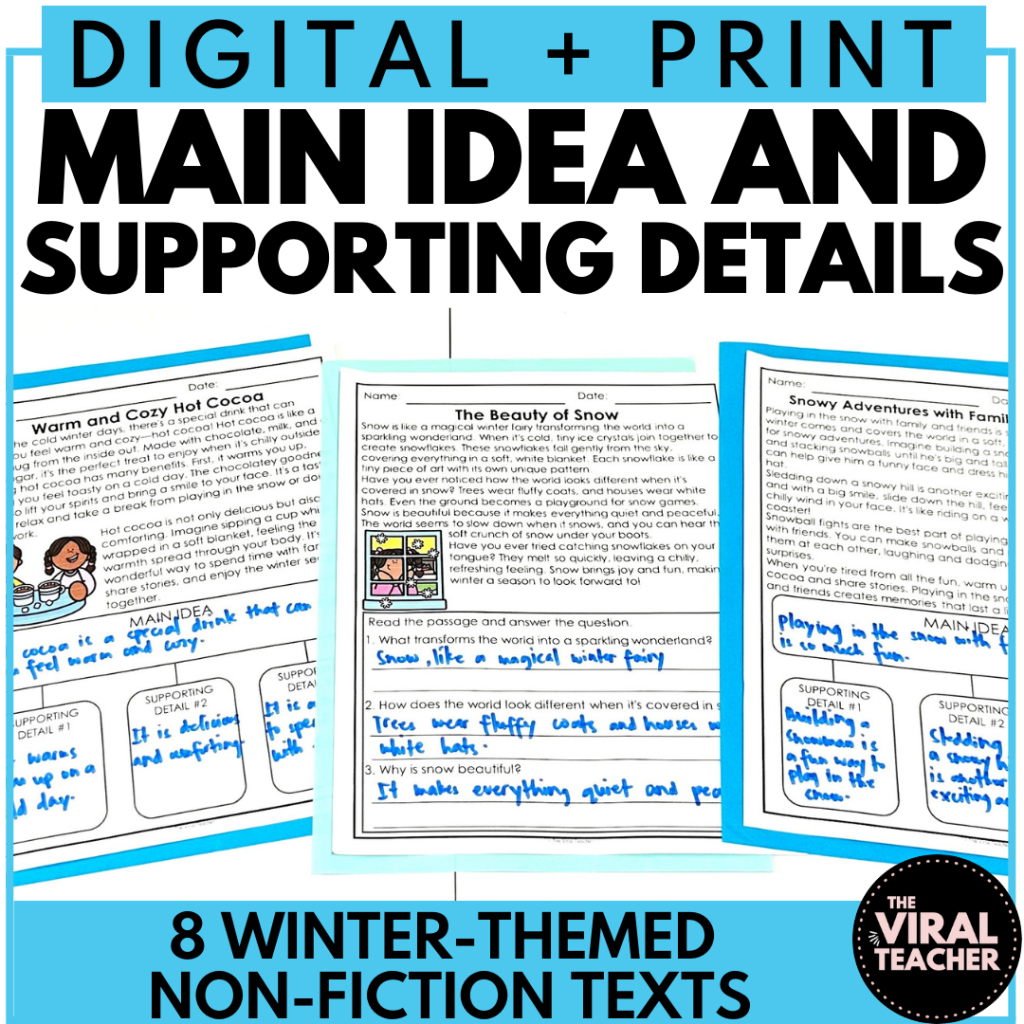 Winter Reading Activities Main Idea and Supporting Details - Made By ...