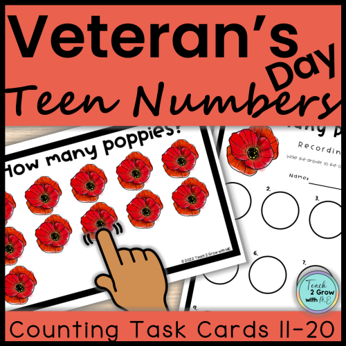 Veterans Day Counting Poppies Teen Numbers 11-20 Task Cards 1:1 ...