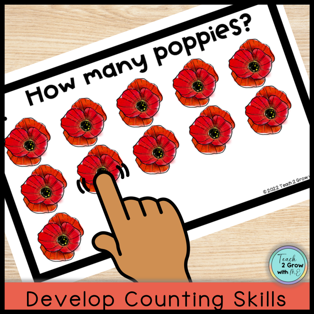 Veterans Day Counting Poppies Teen Numbers 11-20 Task Cards 1:1 ...