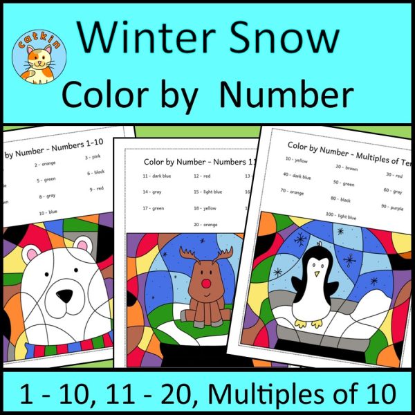 Winter Snow Day Color by Number 1-10, Teen Numbers and Multiples of Ten ...