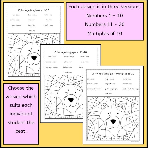 French Color by Numbers 1-10, Teen Numbers and Multiples of 10 ...