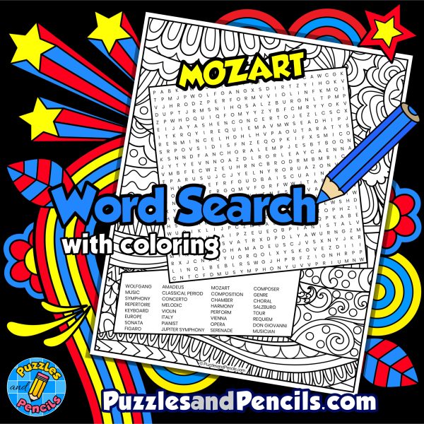 Mozart Word Search Puzzle with Coloring | Famous Composers - Made By ...