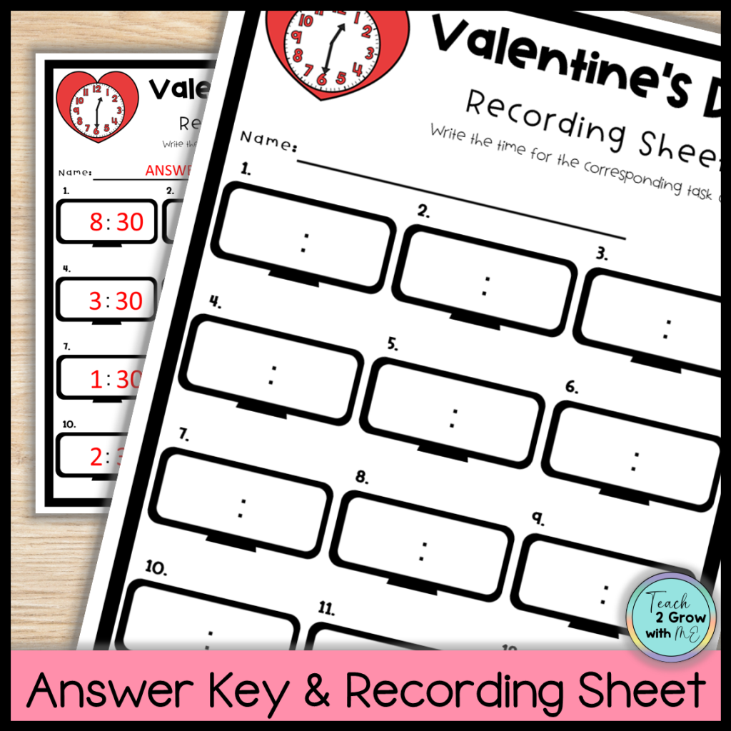Valentine's Day Clip Cards Telling Time to the HALF HOUR Task Cards ...
