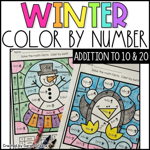 Winter Color by Number for Addition to 10 and 20 | Made By Teachers