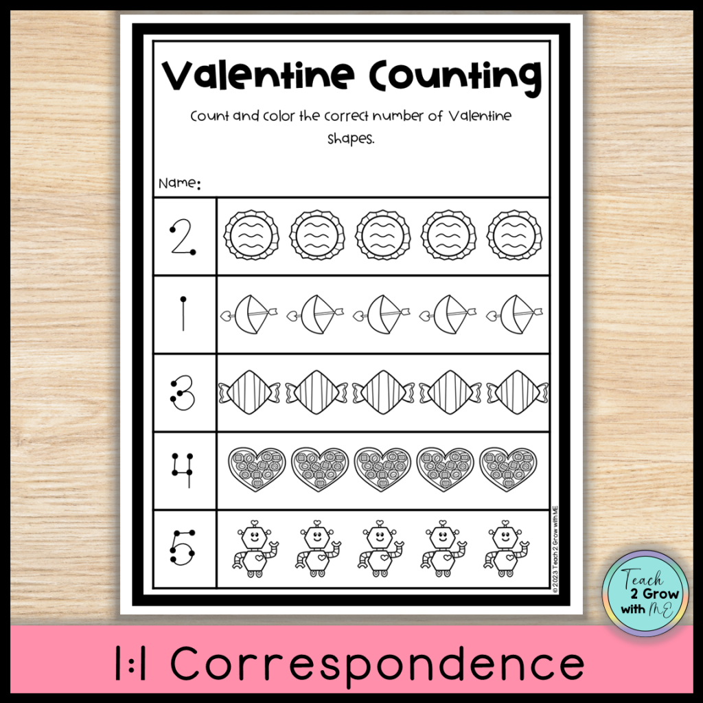 Valentine's Day NO PREP Counting Sets Count and Color Worksheets 1-5 ...