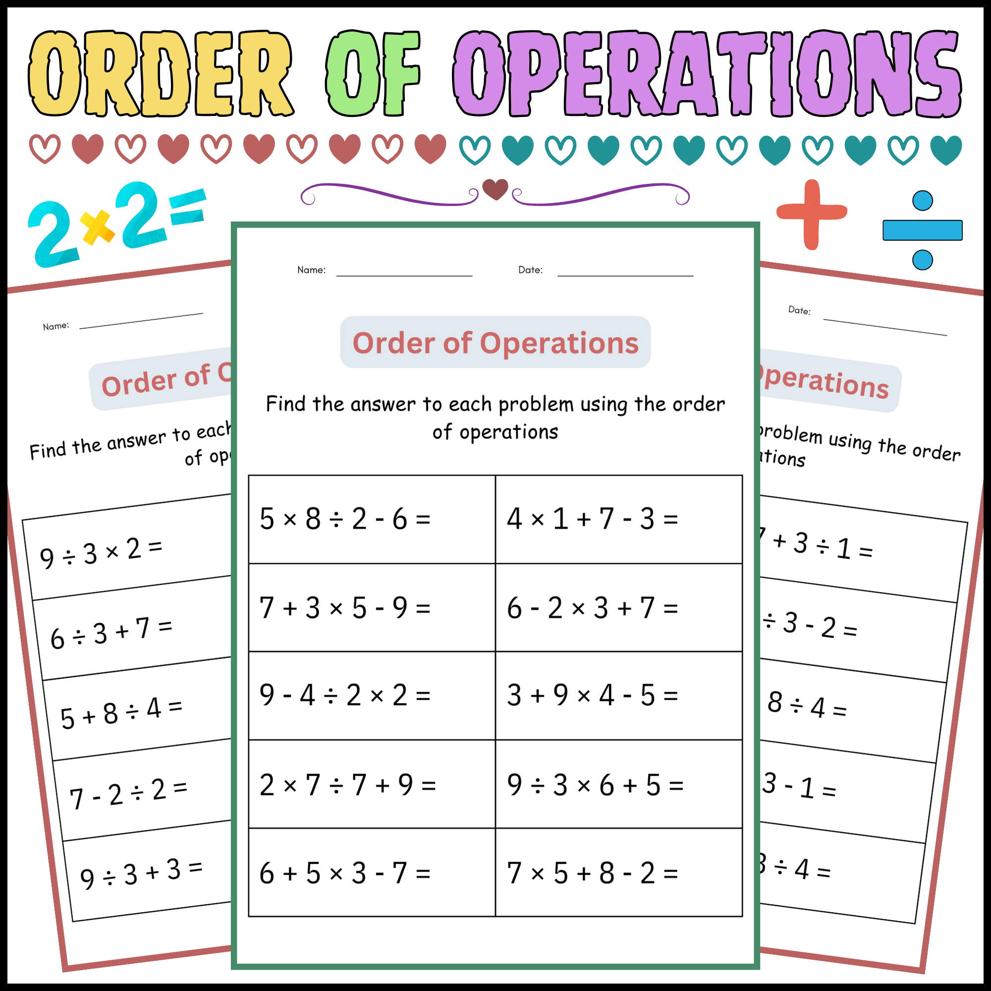 Printable Order of Operations Digital Worksheets Activities for 4th 5th ...