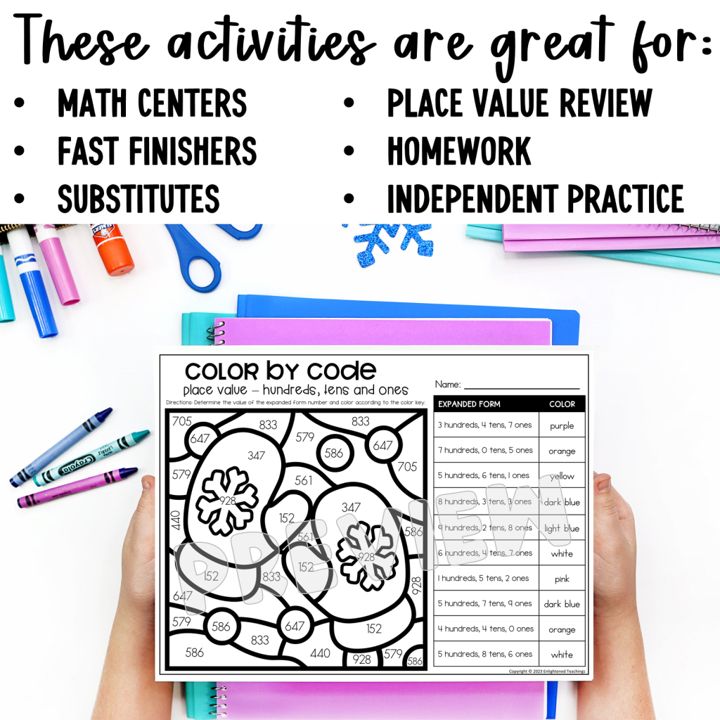 Winter Place Value Worksheets Color by Place Value 2 & 3 Digit Place ...