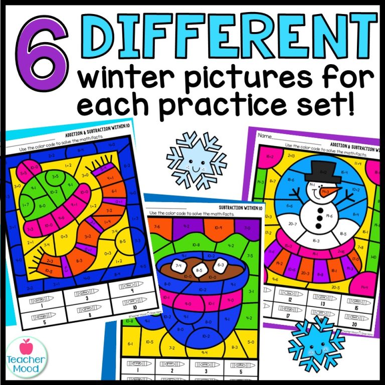 Winter Coloring Pages | January Math | Addition and Subtraction Facts ...