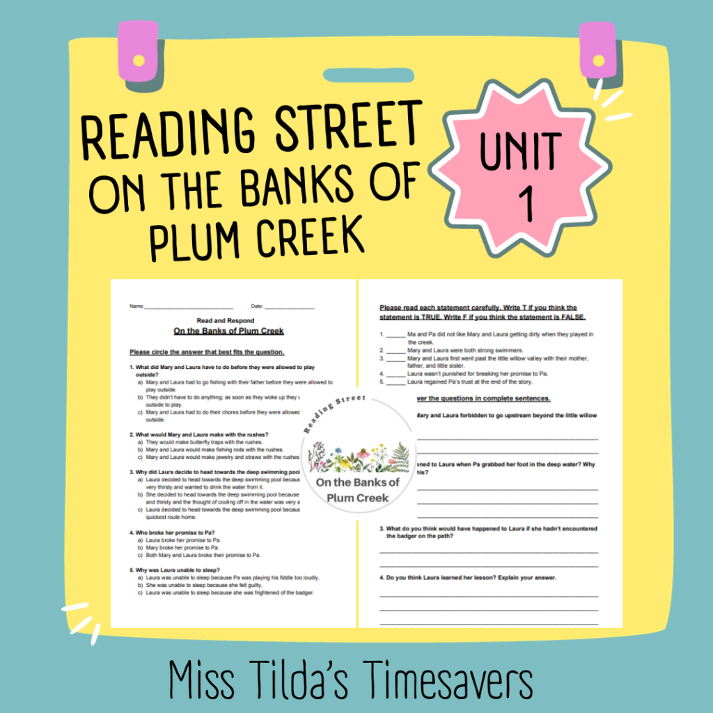 On the Banks of Plum Creek - Read and Respond Reading Street 4.1 - Made ...