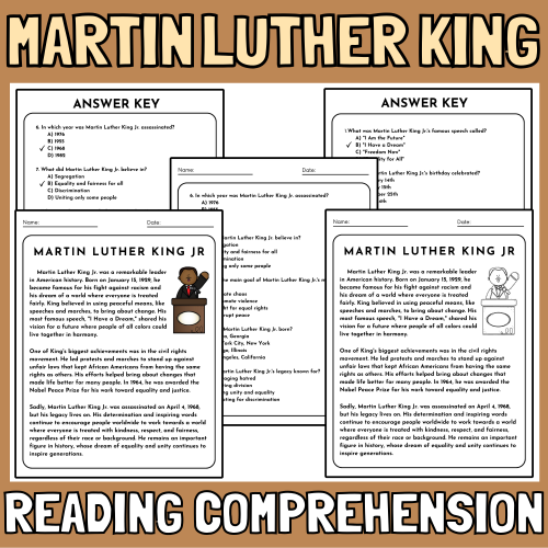 Martin Luther King Jr Reading Comprehension Passages and Questions ...