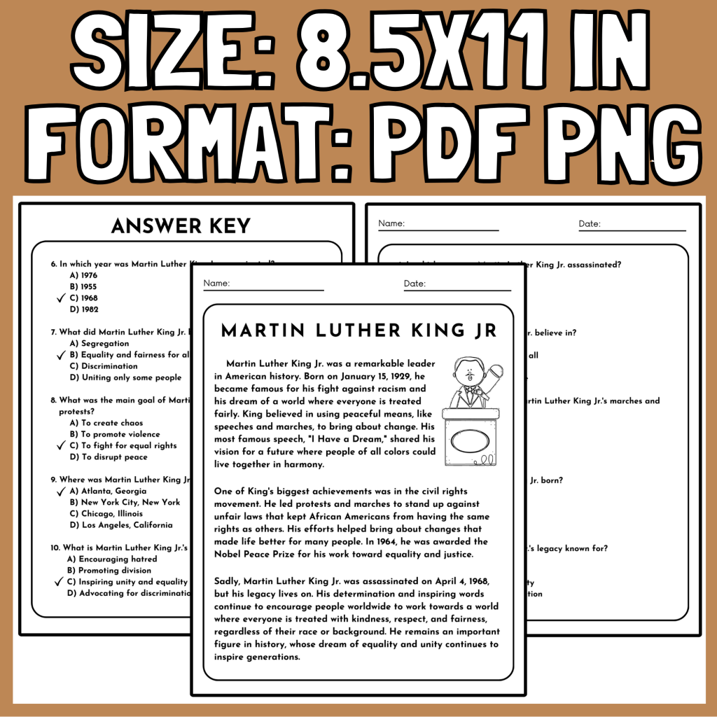 Martin Luther King Jr Reading Comprehension Passages and Questions ...