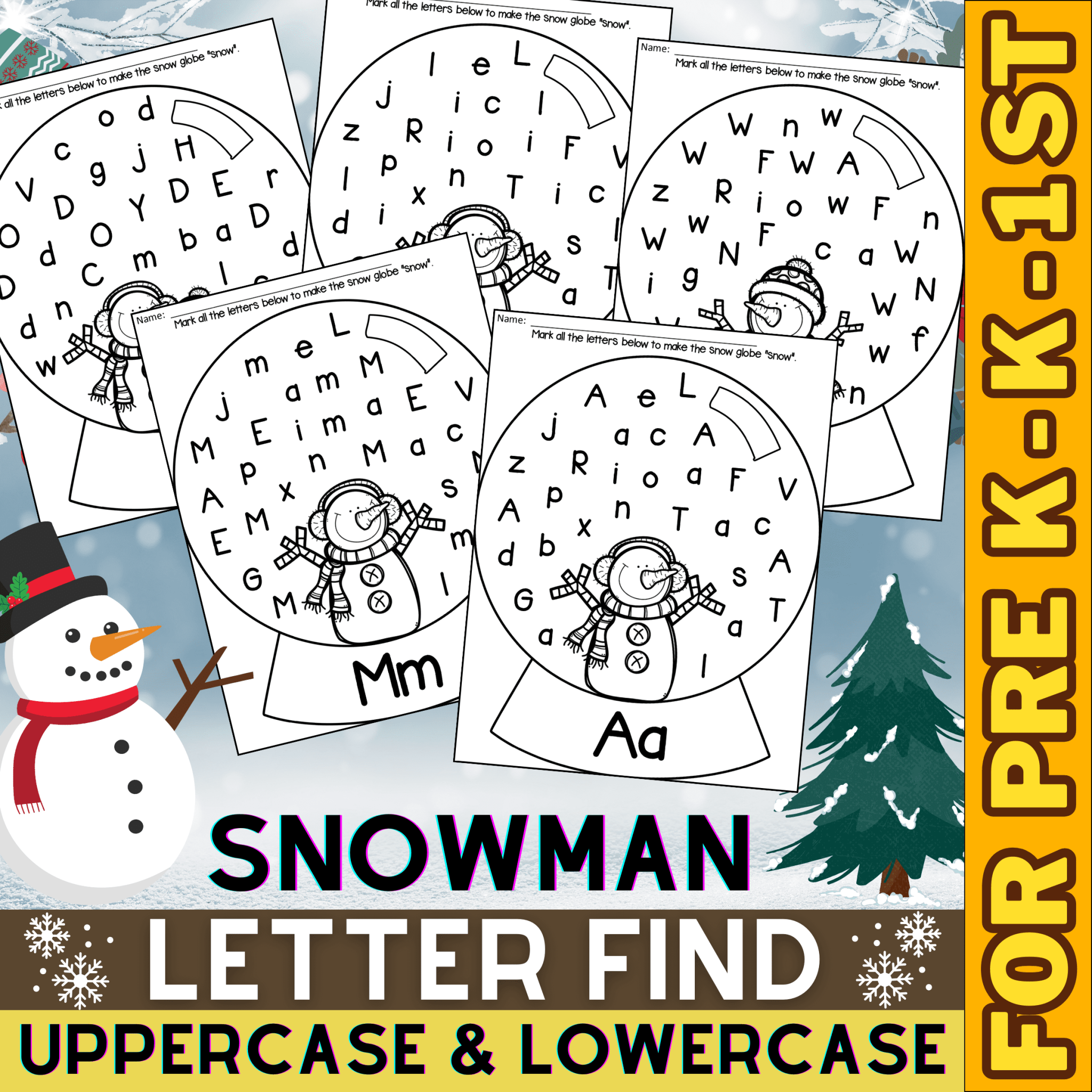 Snow Globe Letter Find | Winter Alphabet A to Z Worksheets Uppercase ...