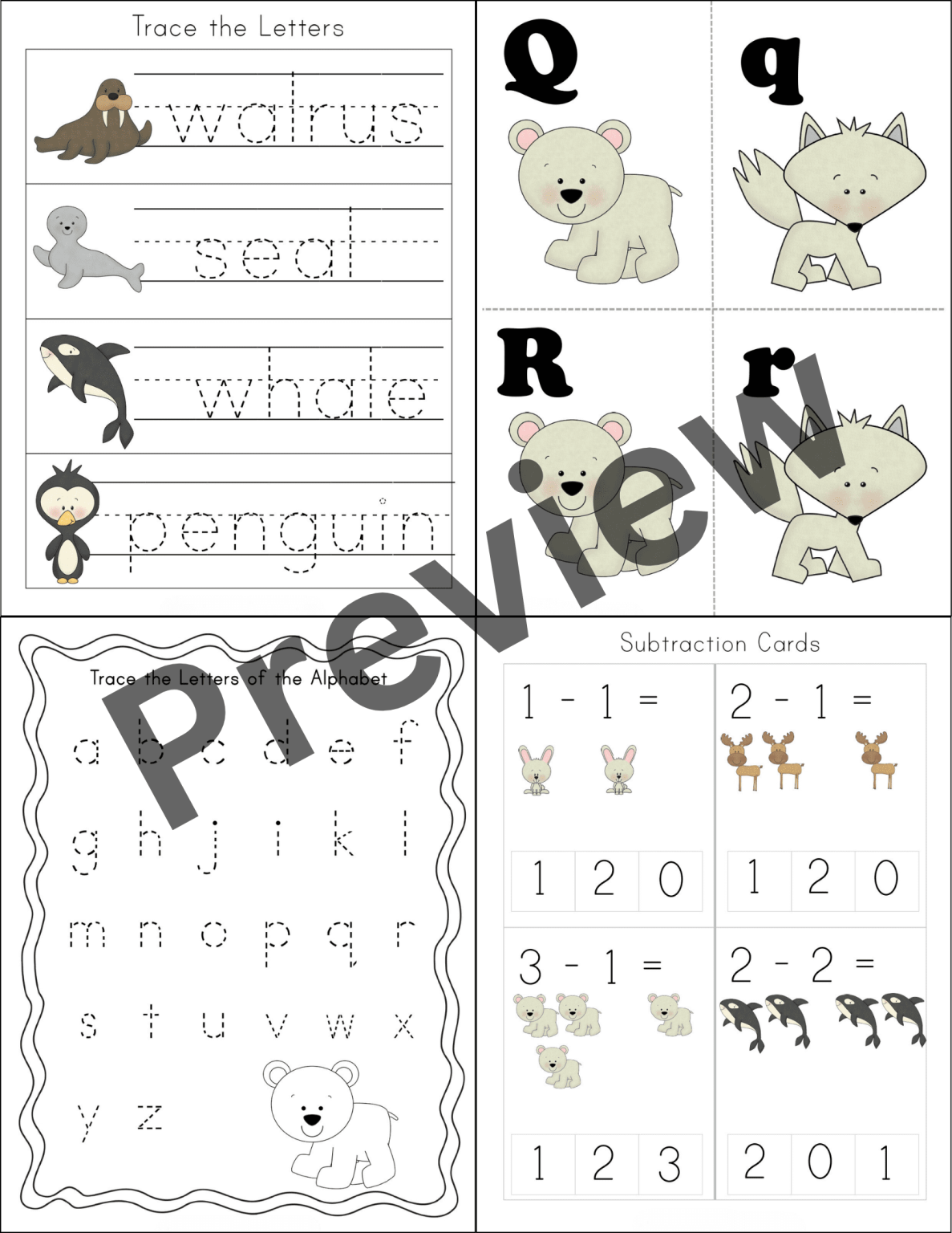 Arctic Animals Math and Literacy Worksheets | Winter Activities | Pre K ...