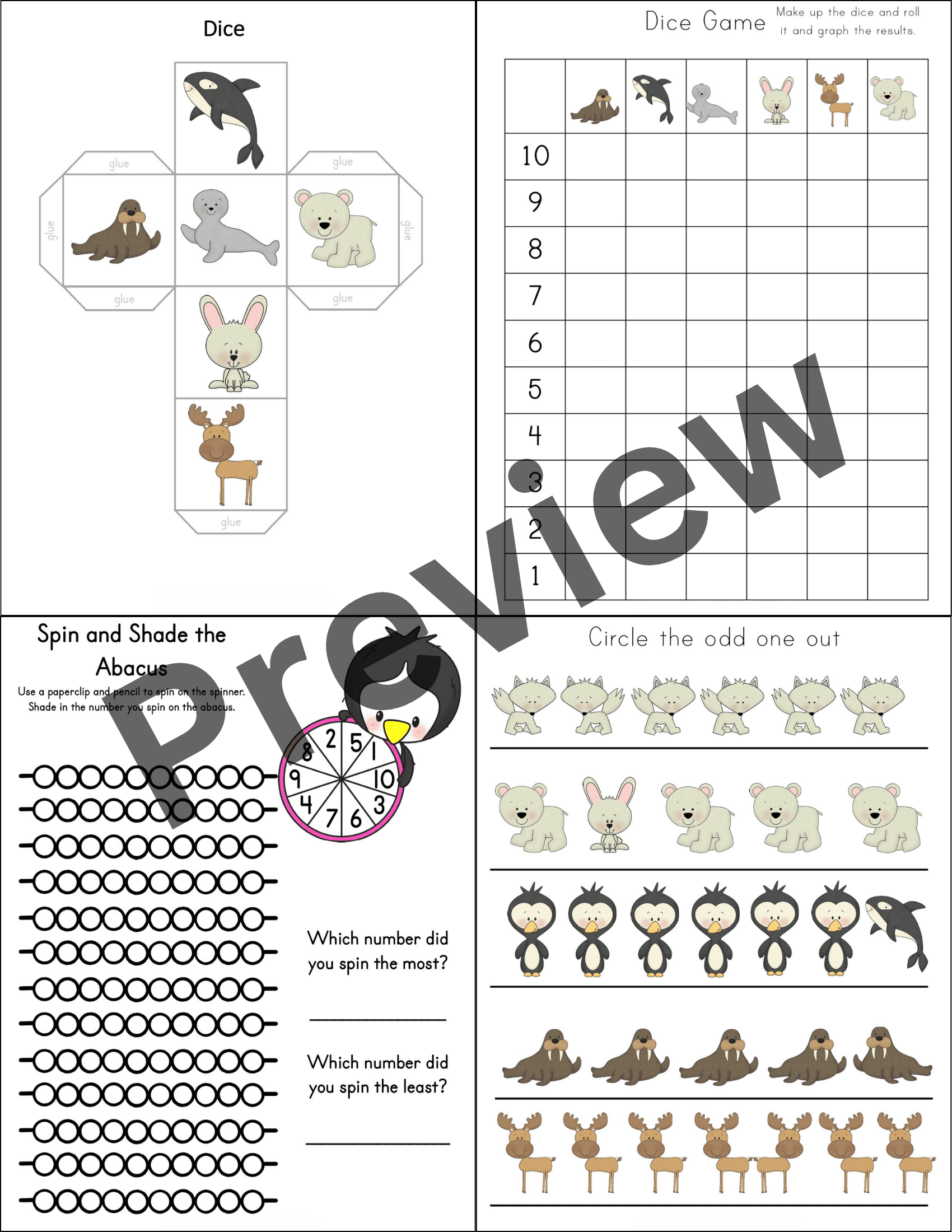 Arctic Animals Math and Literacy Worksheets | Winter Activities | Pre K ...