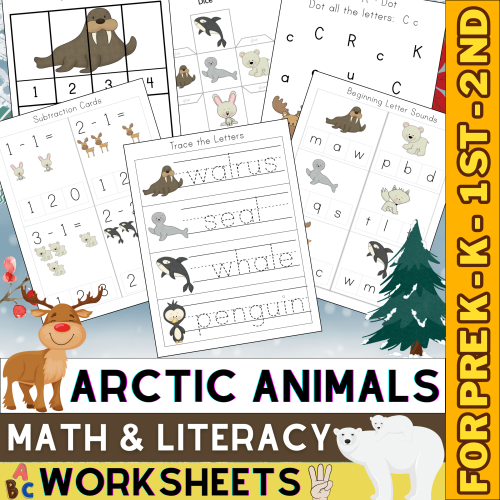 Arctic Animals Math and Literacy Worksheets | Winter Activities | Pre K ...