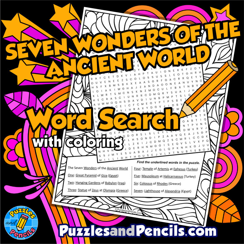 Taj Mahal Word Search Puzzle with Coloring | Seven Modern Wonders ...
