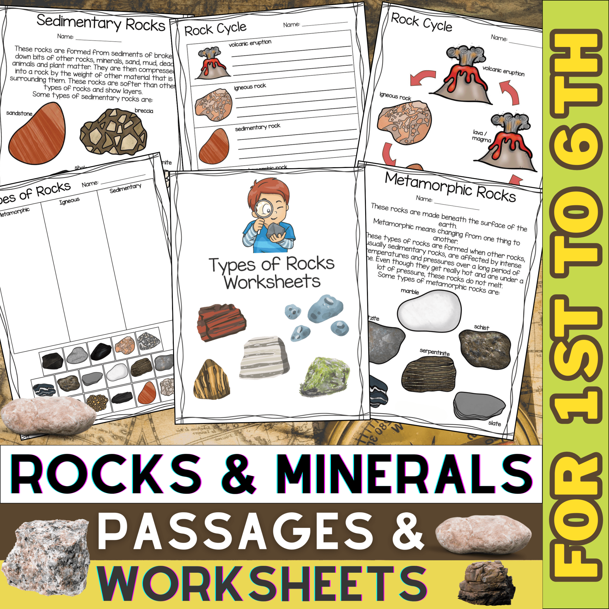 Rocks and Minerals Passages & Worksheets | Types of Rocks & Rock Cycle ...