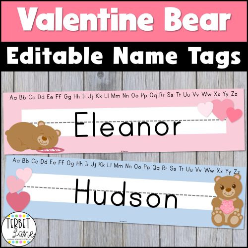 Valentine Bear Editable Desk Name Tags | Made By Teachers