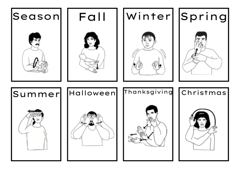 ASL Seasons & Holidays Flashcards B/W & Color Boarders | Made By Teachers