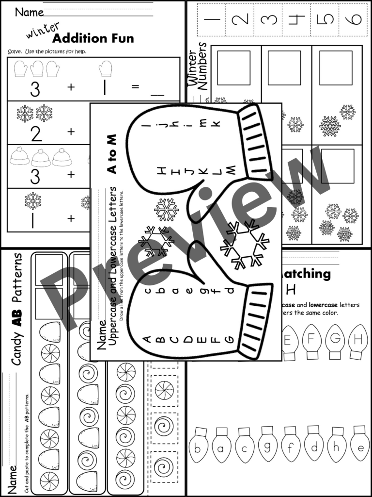 Winter Worksheets Numbers & Letters Trace, Count, Color, Subtraction ...