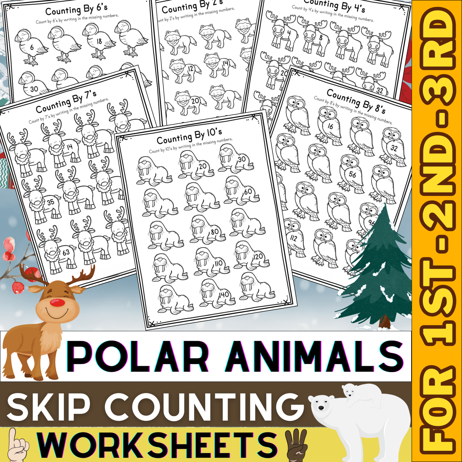 Polar Animals Skip Counting Worksheets | Winter Activities | 1st 2nd ...