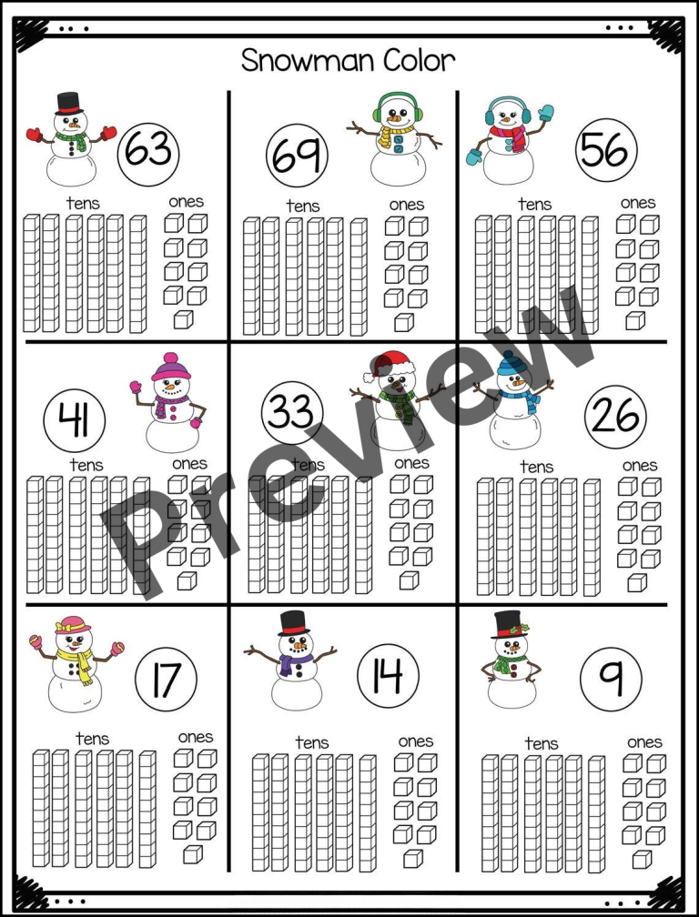Place Value Snowman Math Worksheets | Winter Activities For Pre K, K ...